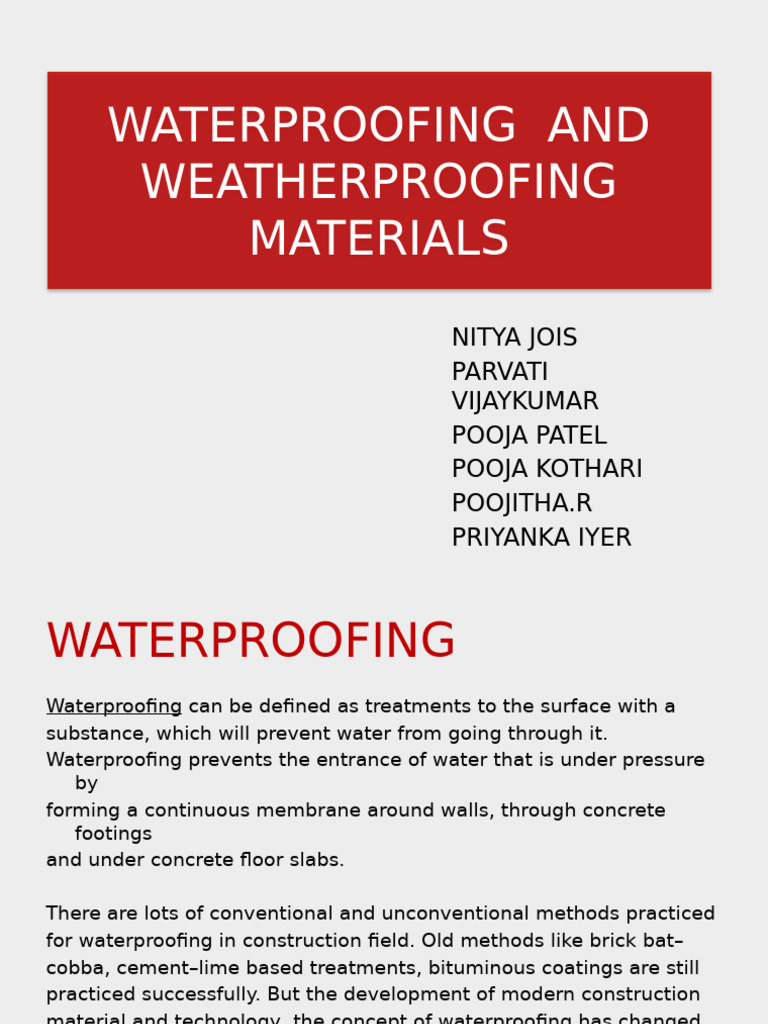 Waterproofing and Weatherproofing Materials | PDF | Asphalt | Concrete