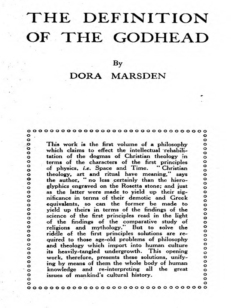 The Definition of The Godhead, by Dora Marsden | PDF | Proposition ...