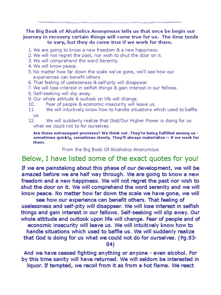 AA Promises | PDF | The Big Book (Alcoholics Anonymous) | Alcoholism