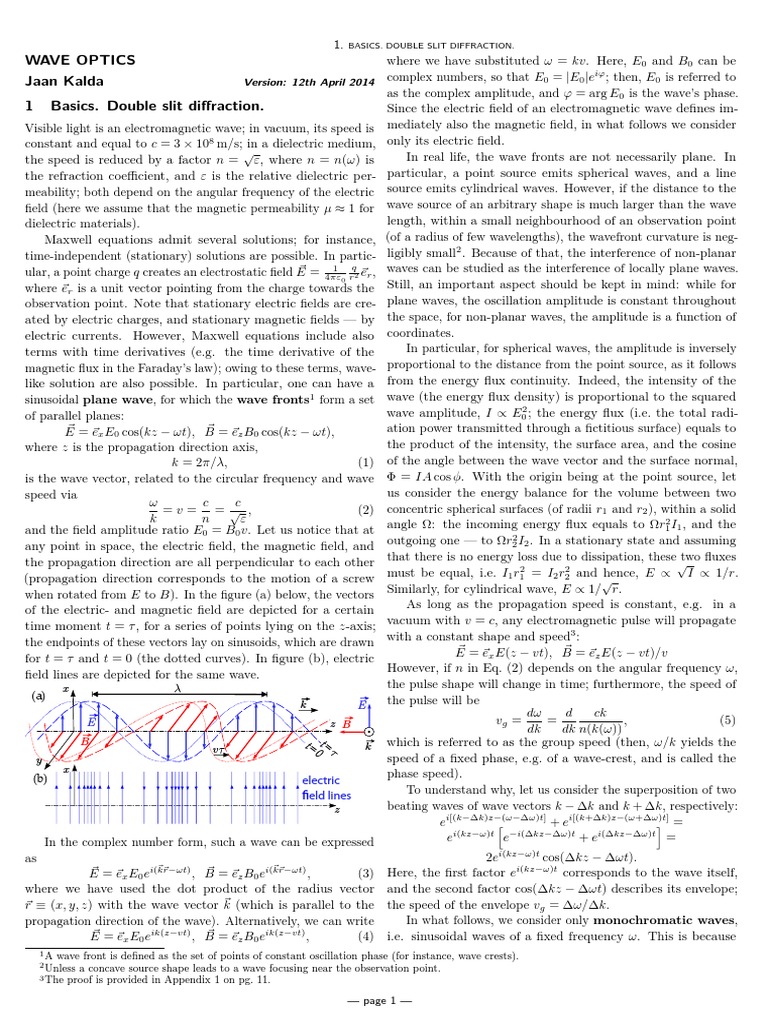 Wave Opt | PDF | Polarization (Waves) | Diffraction