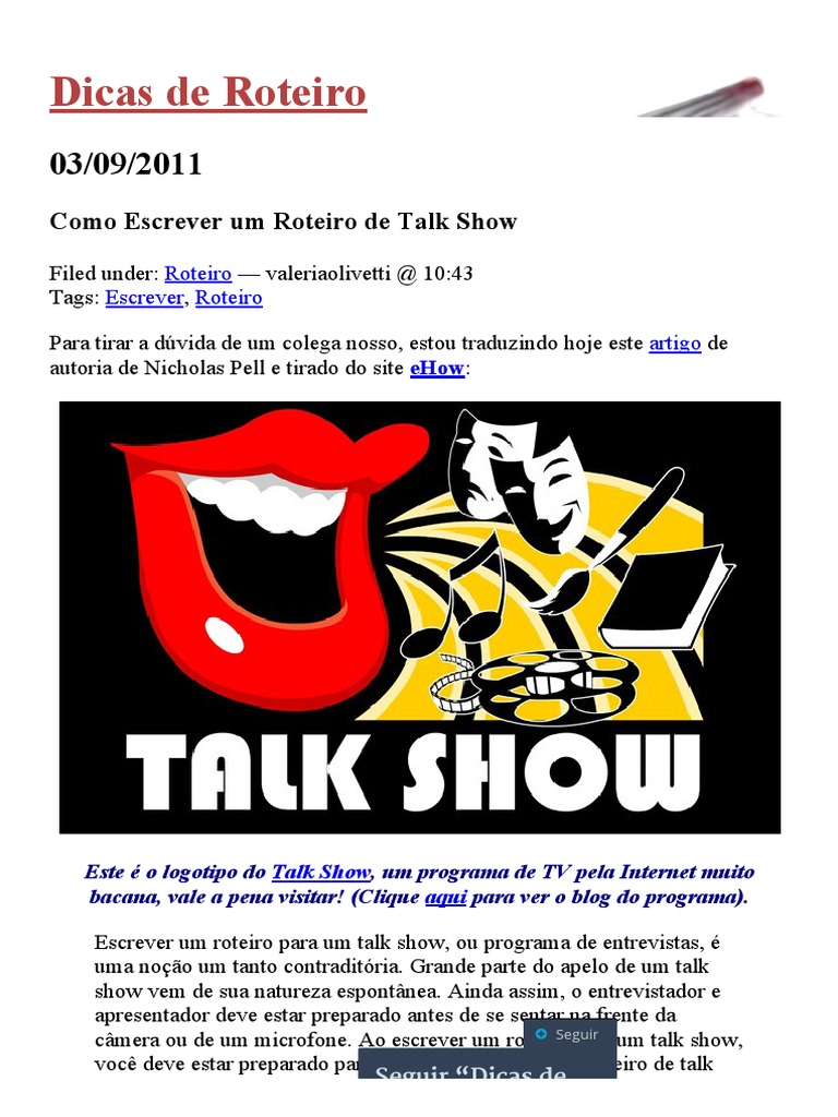 Como escrever um roteiro de talk show: dicas e instruções | PDF ...