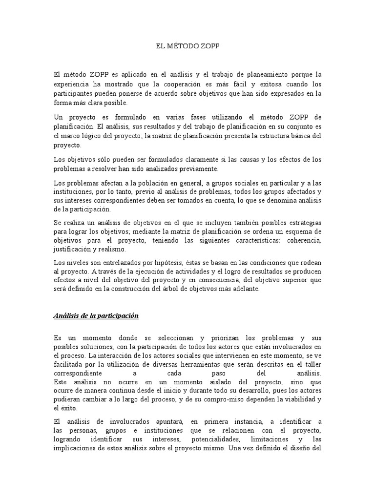 Metodo Zopp | PDF | Planificación | Conceptos psicologicos