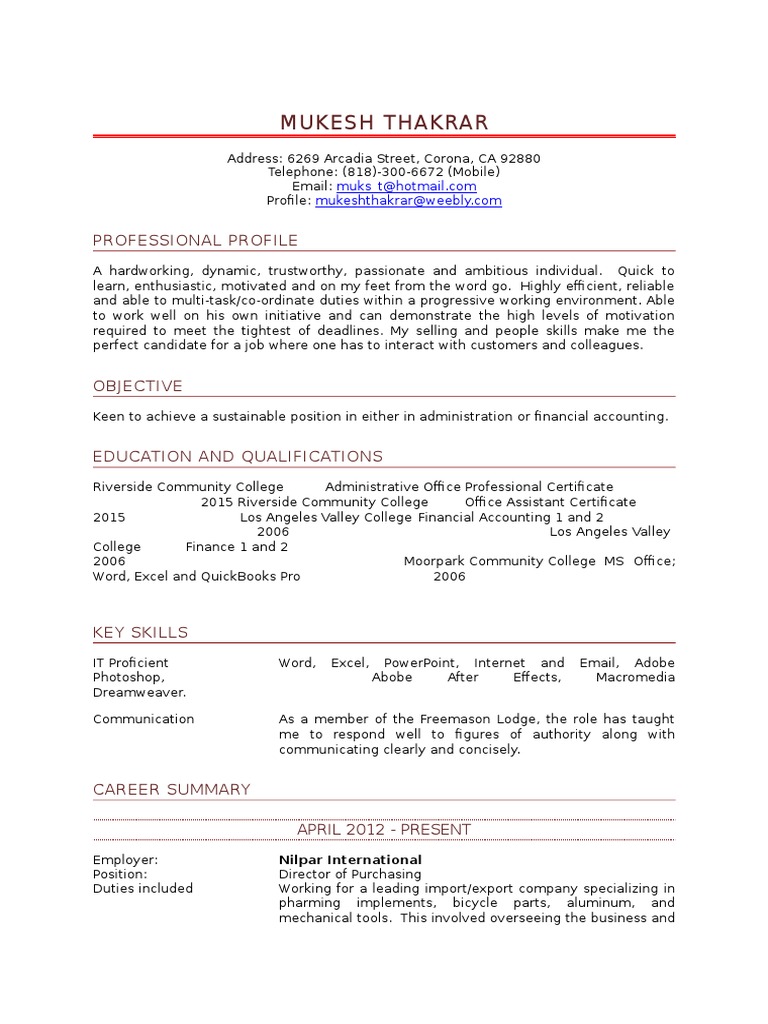 Mukesh CV | PDF | Microsoft Office | Communication