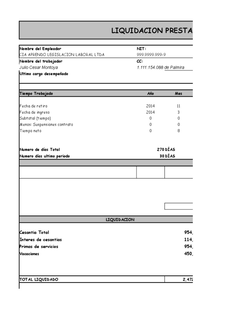 Formato LIQUIDACION de Prestaciones Sociales | PDF