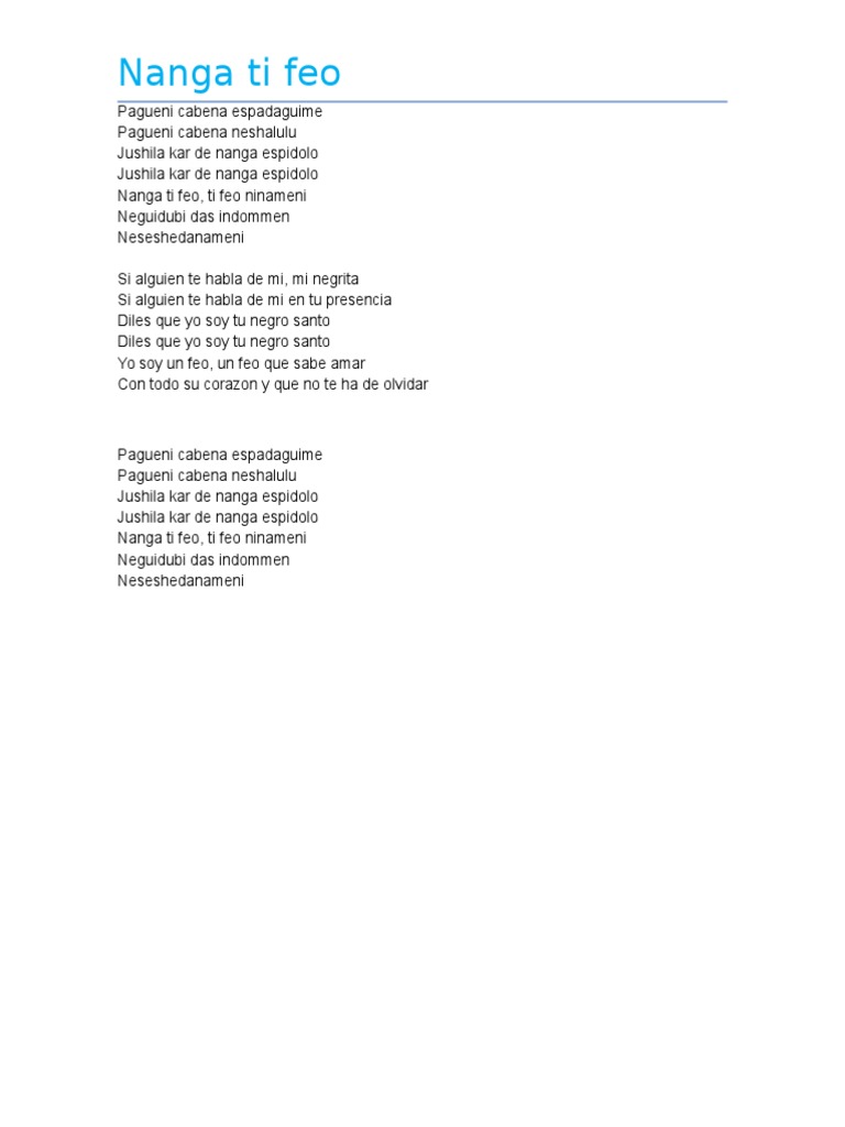 Nanga Ti Feo: Letra en Zapoteco y Español | PDF