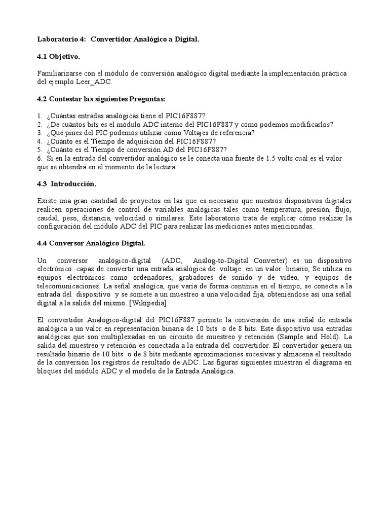Lab 4 ADC | PDF | Conversor analógico a digital | Señal analoga