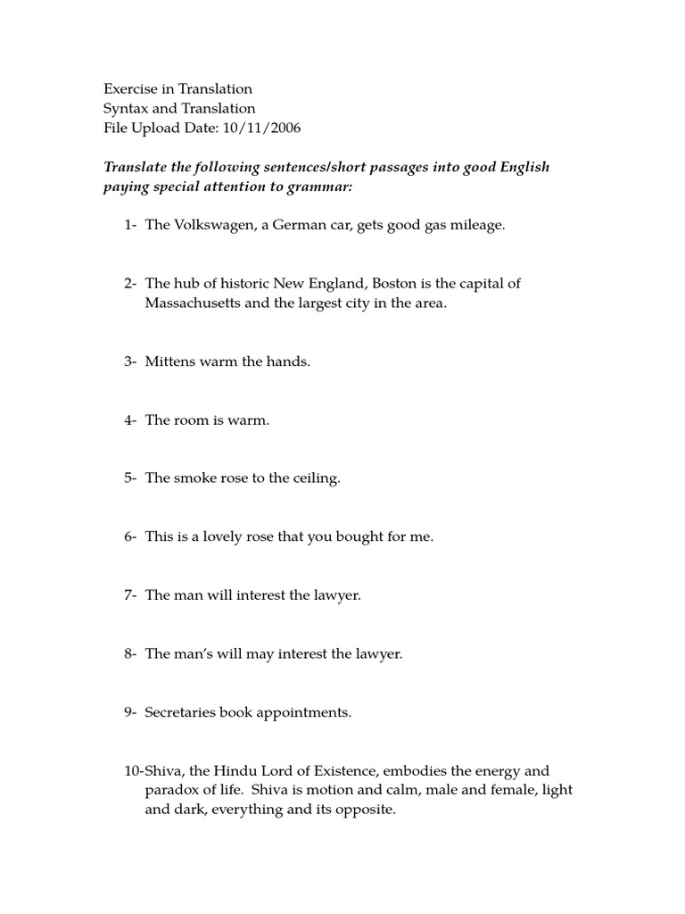 Translate The Following Sentences/short Passages Into Good English ...