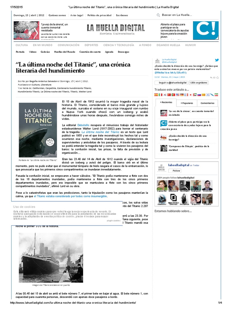 “La Última Noche Del Titanic”, Una Crónica Literaria Del Hundimiento ...