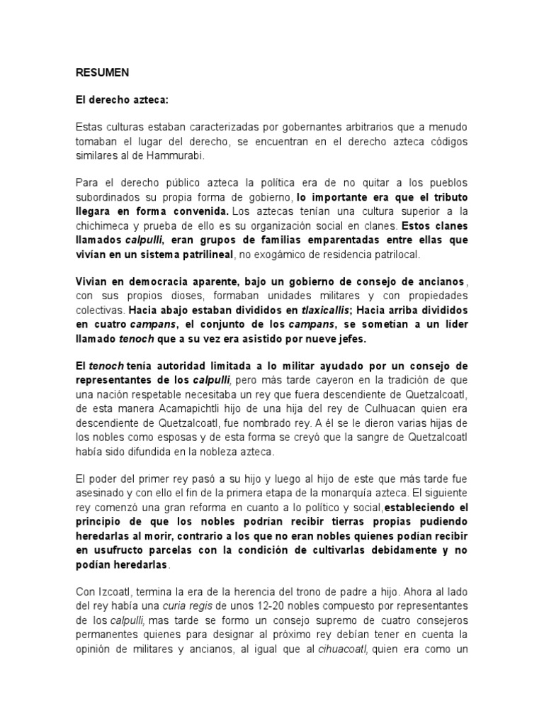 Derecho Azteca: Estructura y Normas | PDF | Esclavitud | Nobleza