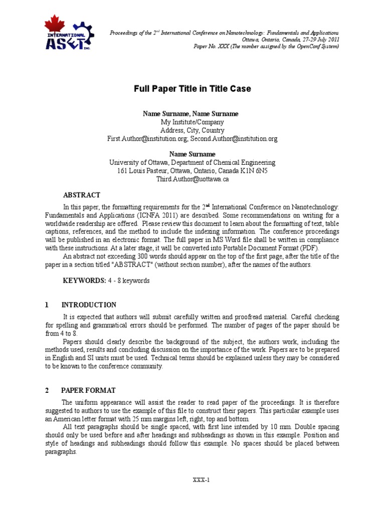 Full Paper Title in Title Case: Name Surname, Name Surname | PDF ...