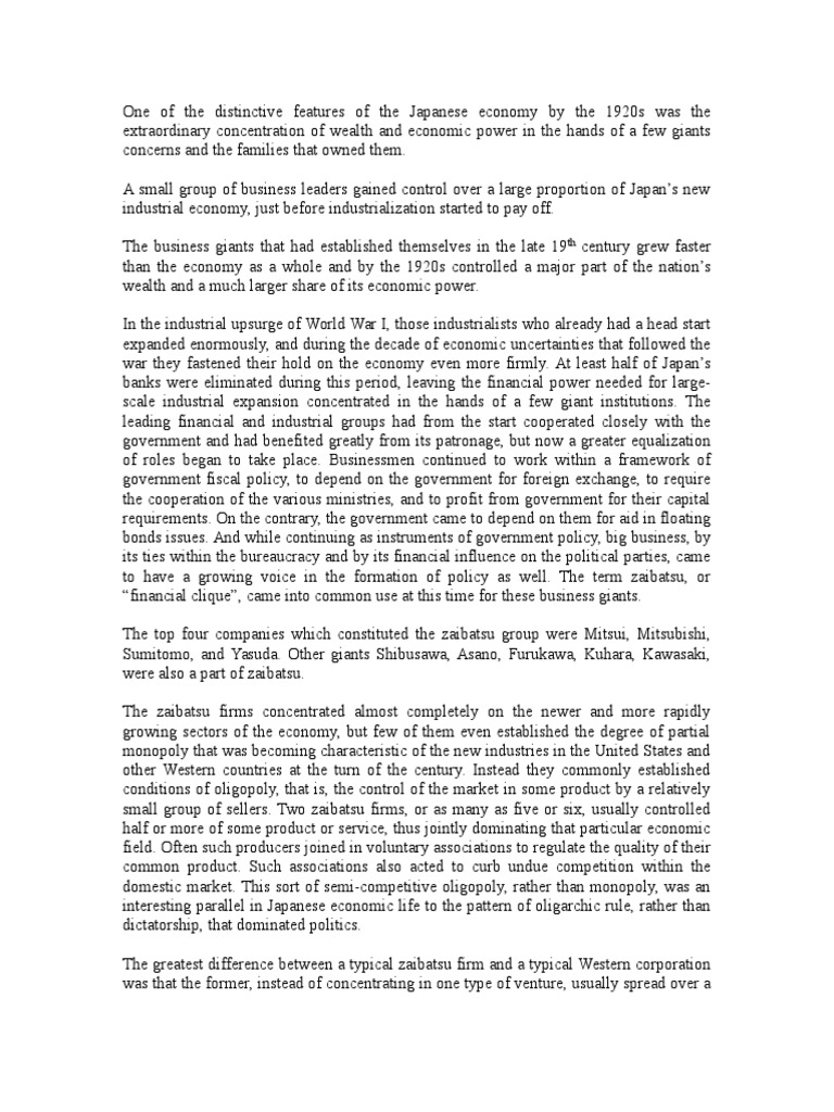 The Zaibatsu System | PDF | Profit (Economics) | Monopoly