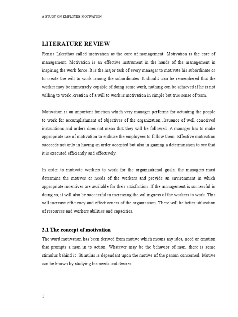 LITERATURE REVIEW On Emlpoye Motivation | PDF | Motivation | Motivational