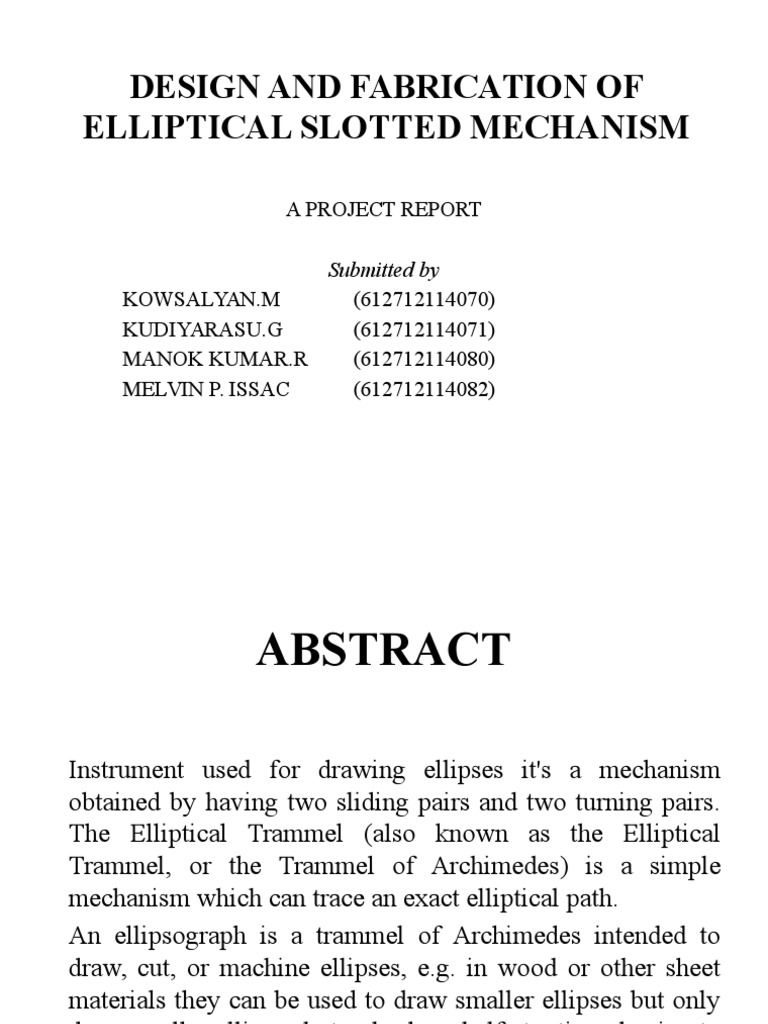 Design and Fabrication of an Elliptical Slotted Mechanism for Drawing ...