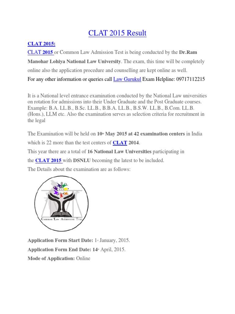 CLAT 2015 Results | PDF