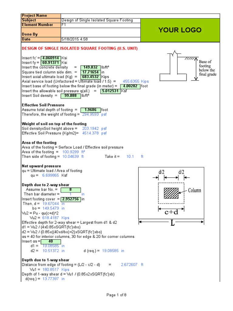 Single Isolated Square Footing FPS | PDF | Deep Foundation | Column