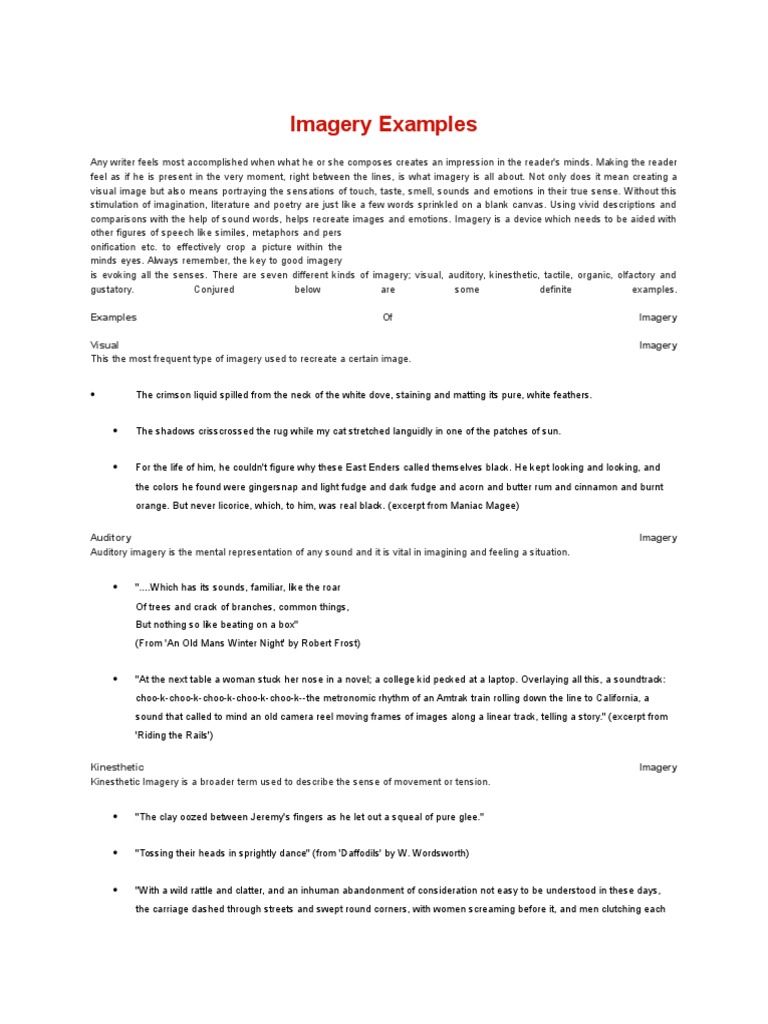 Imagery Examples | PDF | Taste | Senses