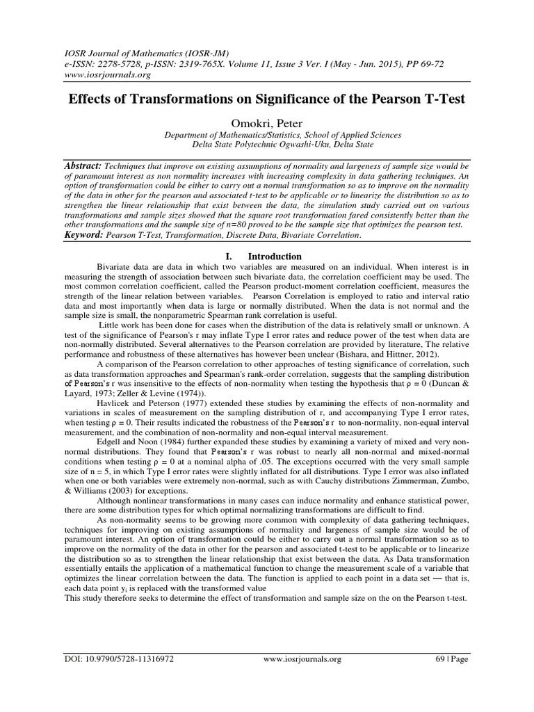 Effects of Transformations On Significance of The Pearson T-Test | PDF ...