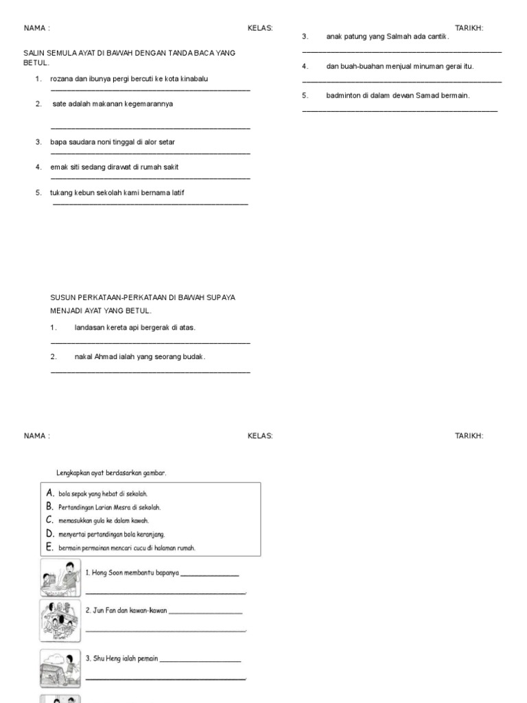 Salin Semula Ayat Di Bawah Dengan Tanda Baca Yang Betul | PDF