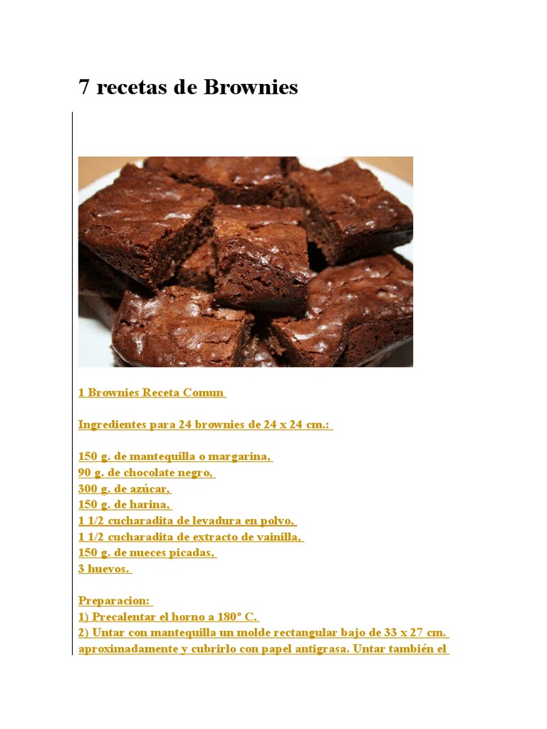 7 Recetas de Brownies | PDF | Chocolate | Mantequilla