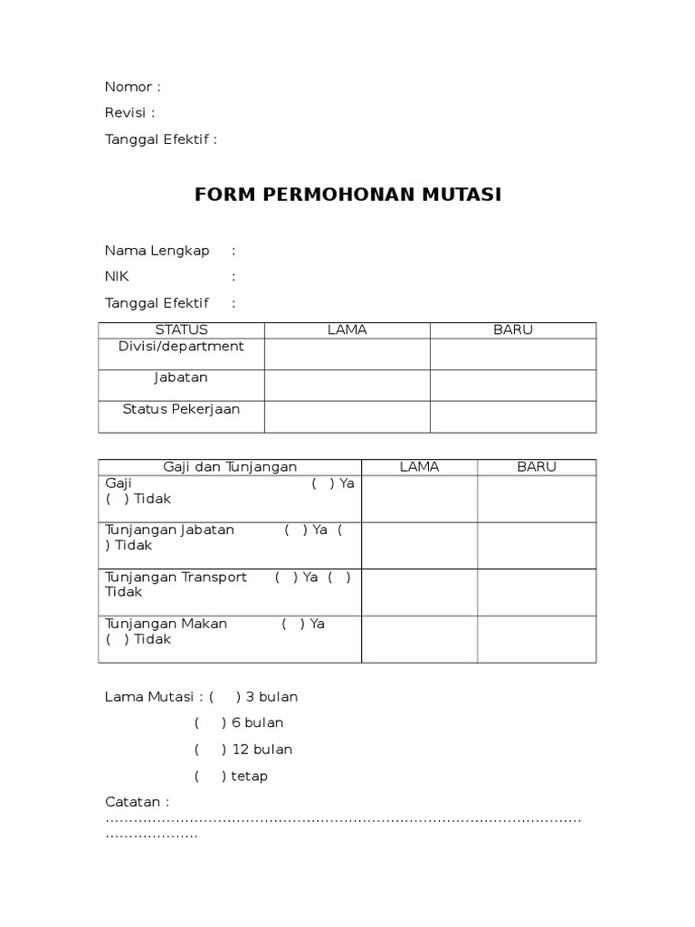 Form Permohonan Mutasi | PDF