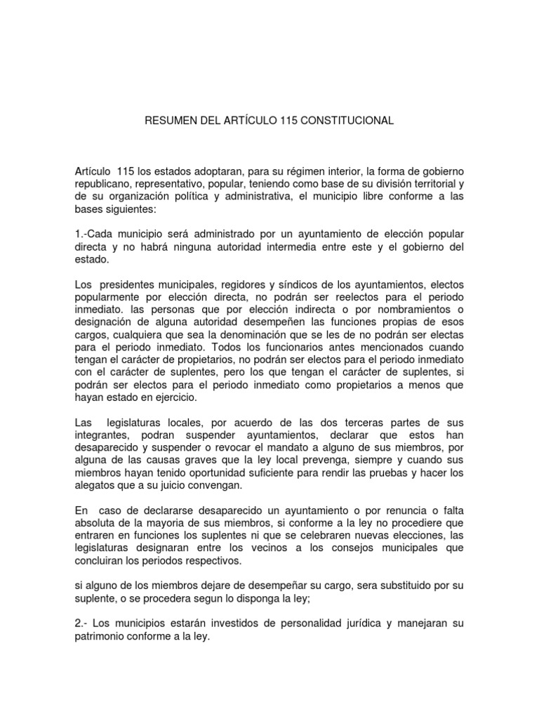 Articulo 115 Constitucional | PDF | Gobierno local | Federación