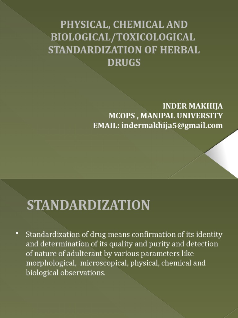 Standardization of herbal drug Ppt | Bioassay | Pesticide