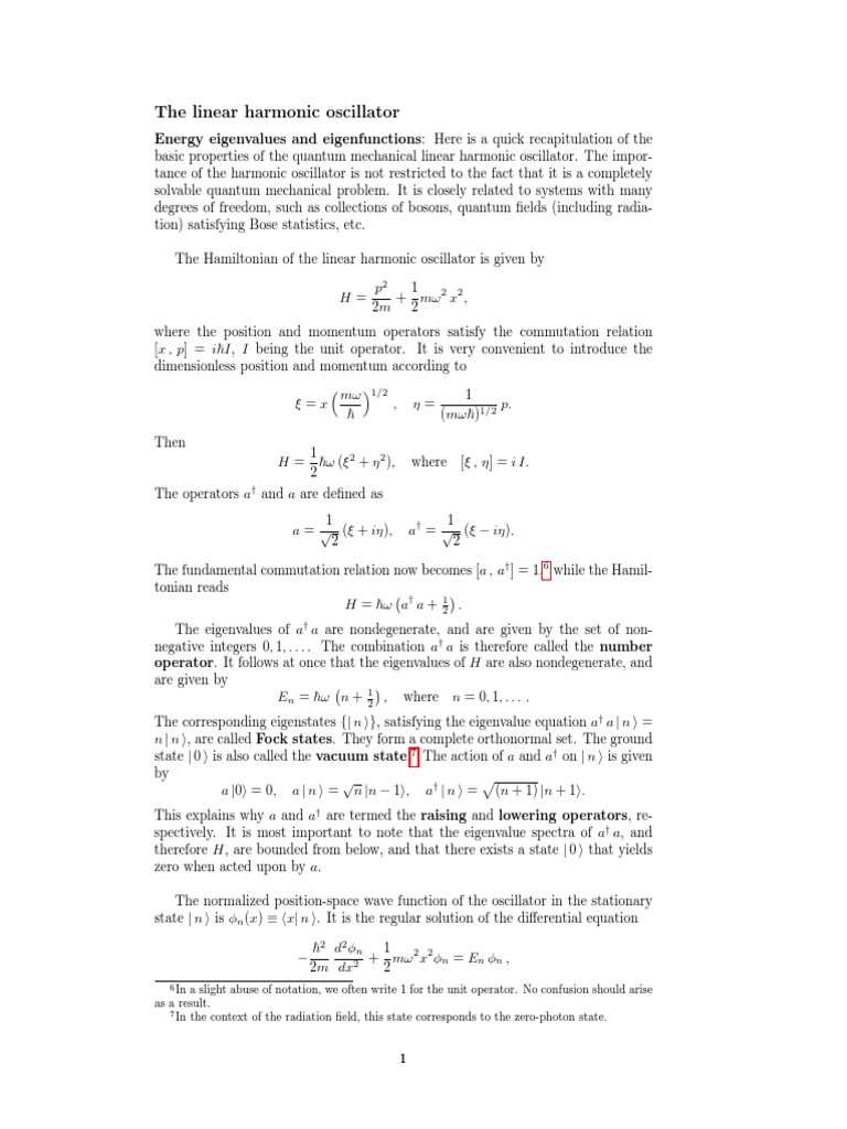 The Linear Harmonic Oscillator | PDF | Wave Function | Perturbation ... The Linear Harmonic Oscillator | PDF | Wave Function | Perturbation ...