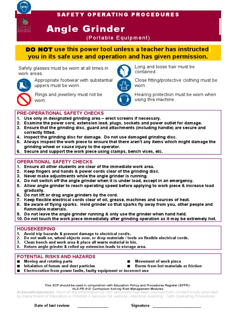 Angle Grinder SOP | Ac Power Plugs And Sockets | Mill (Grinding)