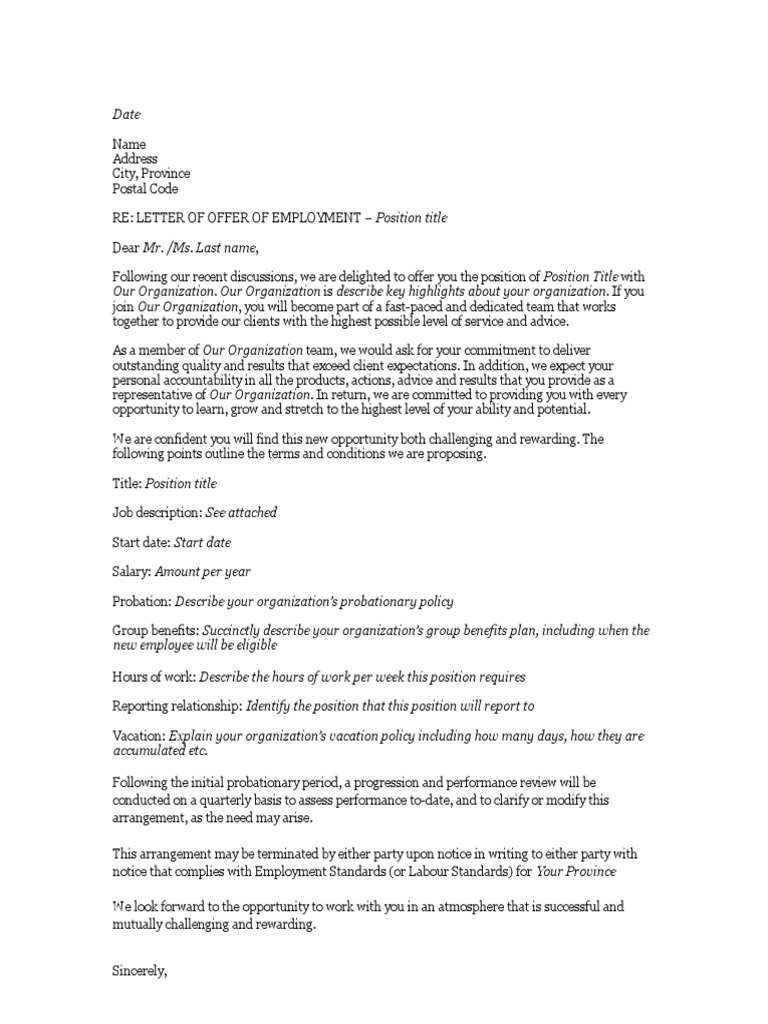 Offer Letter Sample | Employment | Justice