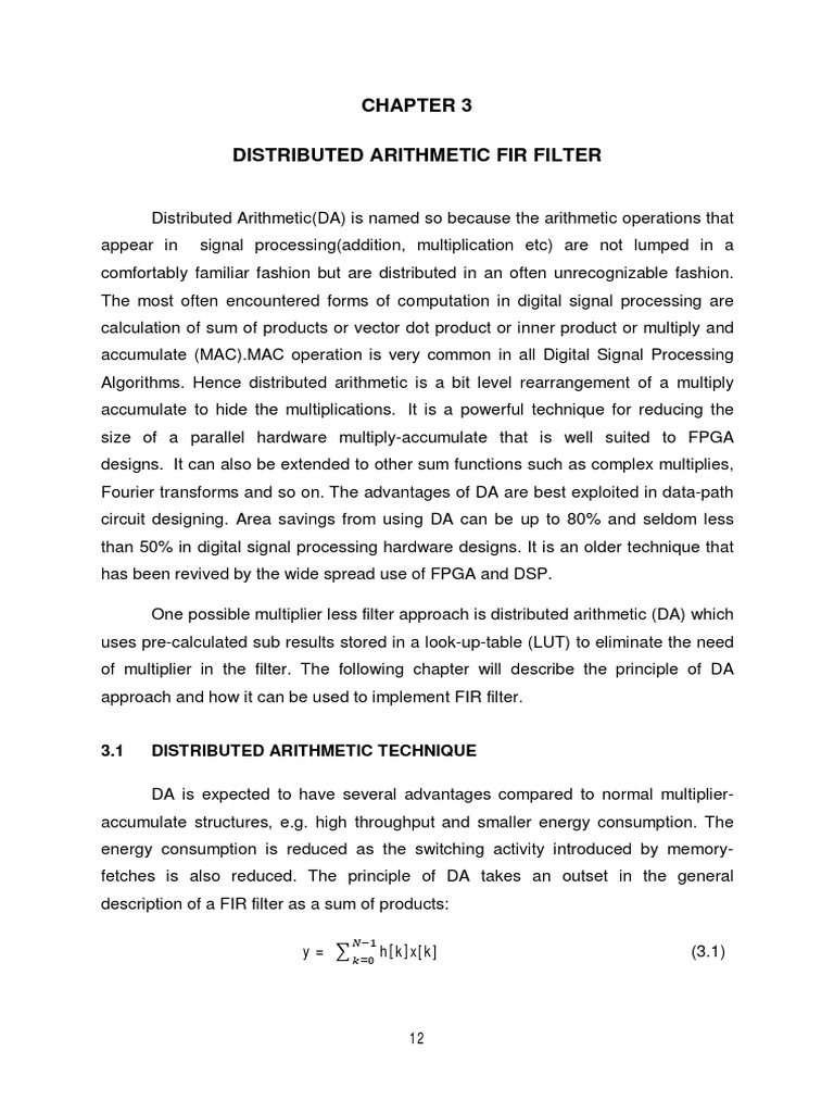 Distributed Arithmetic FIR Filter Technique | PDF | Digital Signal ...