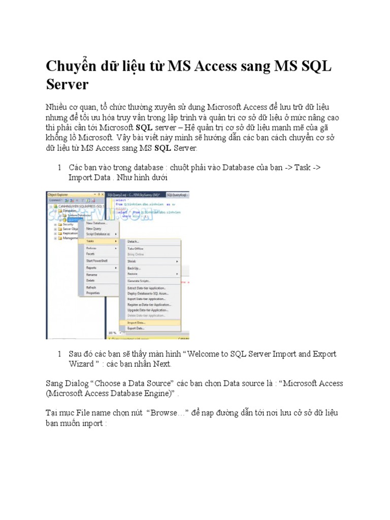 Chuyển Dữ Liệu Từ MS Access Sang MS SQL Server | PDF