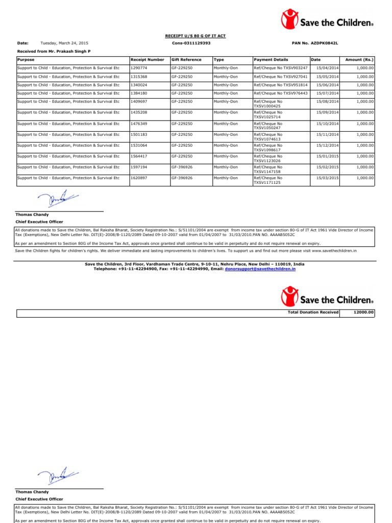 Save The Children | PDF | Cheque | Receipt
