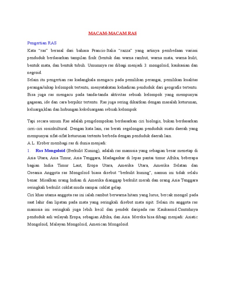 Macam Ras | PDF | Ilmu Sosial | Kajian Bahasa Asing