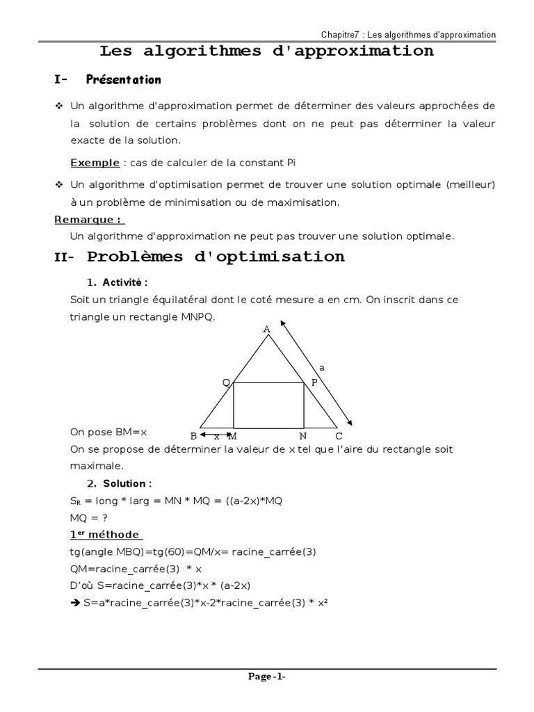 ChapN°7 - Les Algorithmes D'approximation | PDF | Pi | Optimisation mathématique