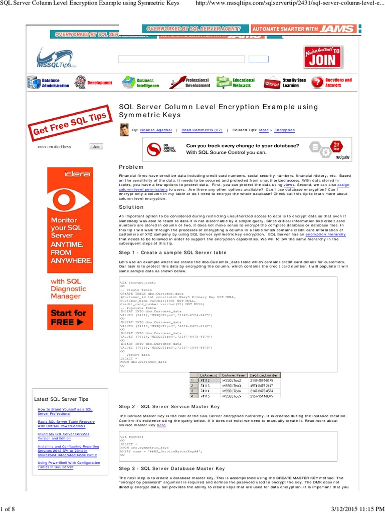 Sql Server Column Level Encryption Example Using Symmetric Keys Pdf 2505