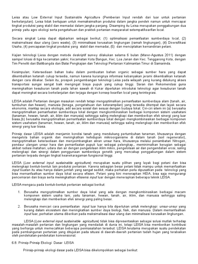 Leisa Atau Low External Input Sustainable Agriculture | PDF