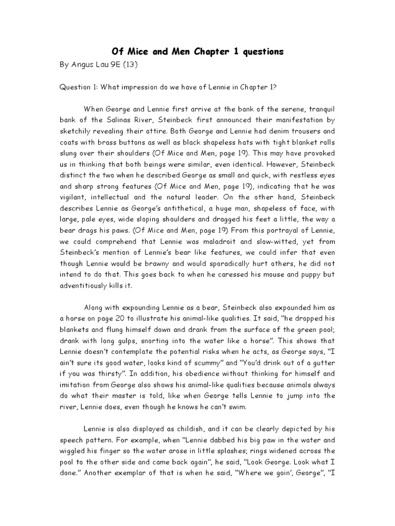 Of Mice and Men Chapter 1 Questions | PDF