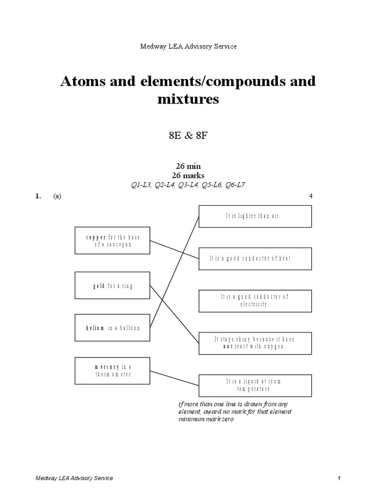 Atoms, Elements, Compounds and Mixtures GCSE Chemistry Revision | PDF ...