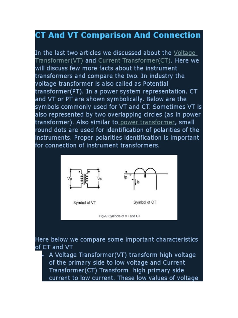 CT and VT Comparison and Connection | Download Free PDF | Transformer ...