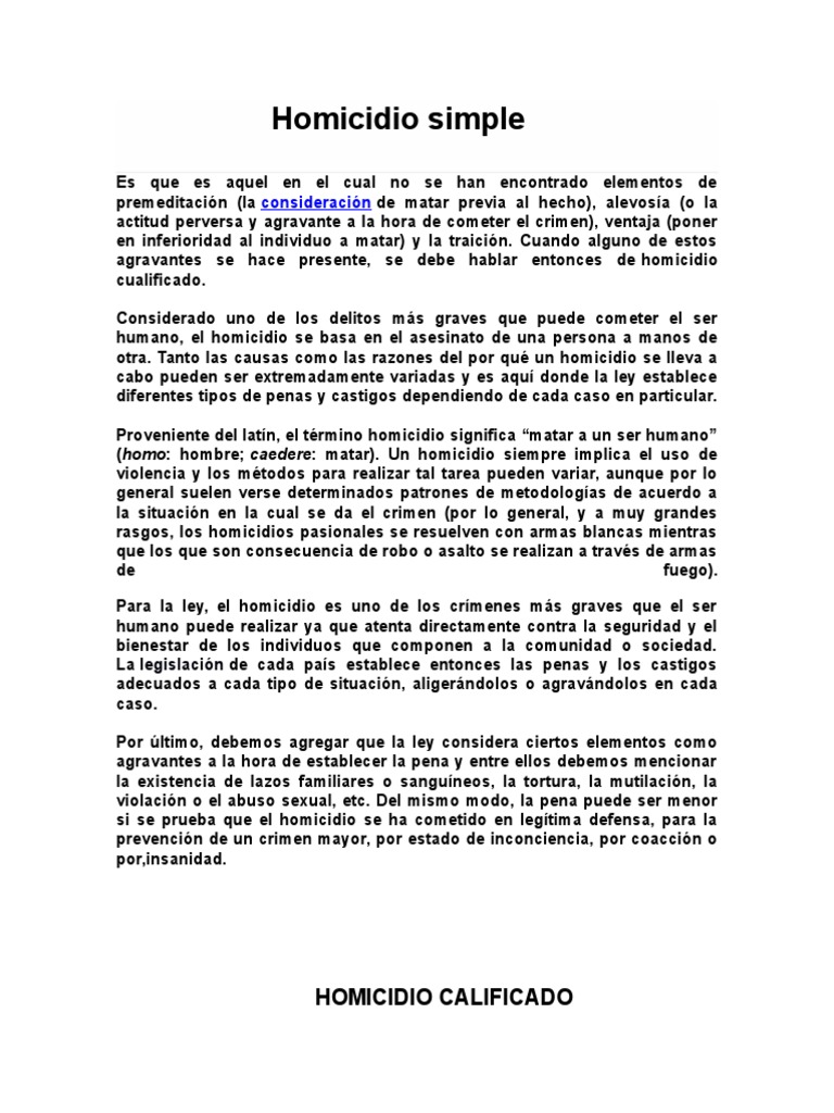 Definición y tipos de homicidio calificado según la legislación penal ...