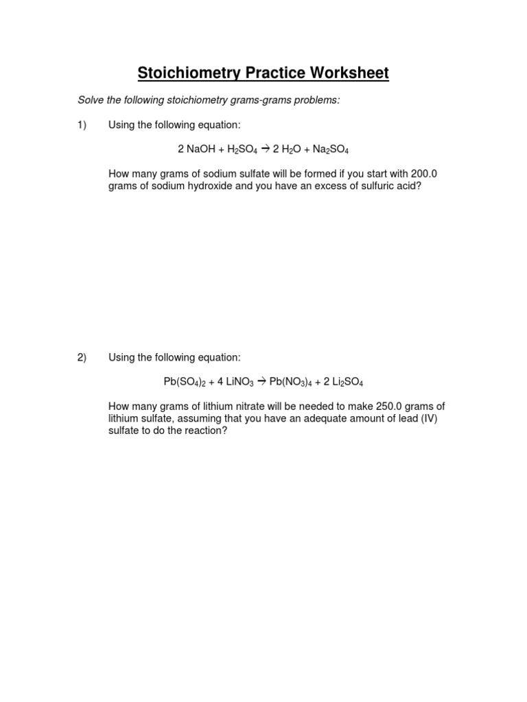 Stoichiometry Grams-Grams Worksheet | PDF | Teaching Methods ...