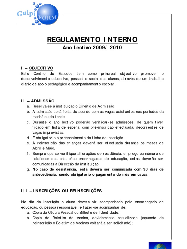 Regulamento Interno Pdf Formação Complementar Escolas