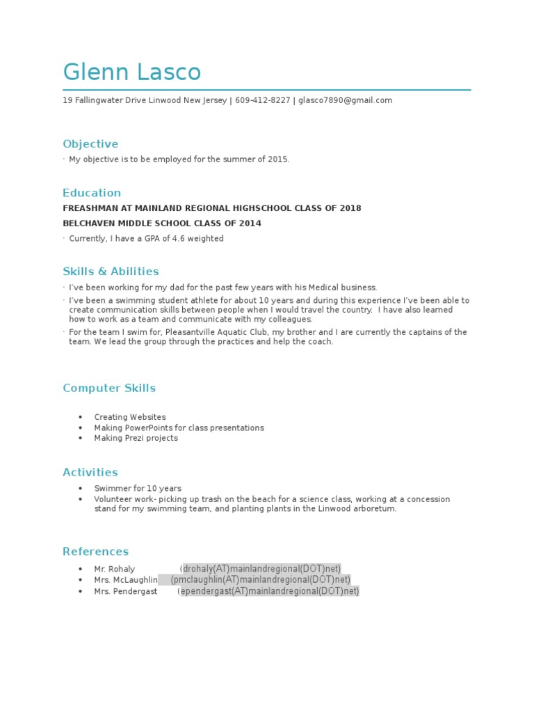 Glenn Lasco's Summer Employment Resume | PDF