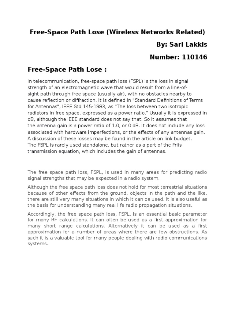Free-Space Path Loss | PDF | Radio Technology | Physical Phenomena