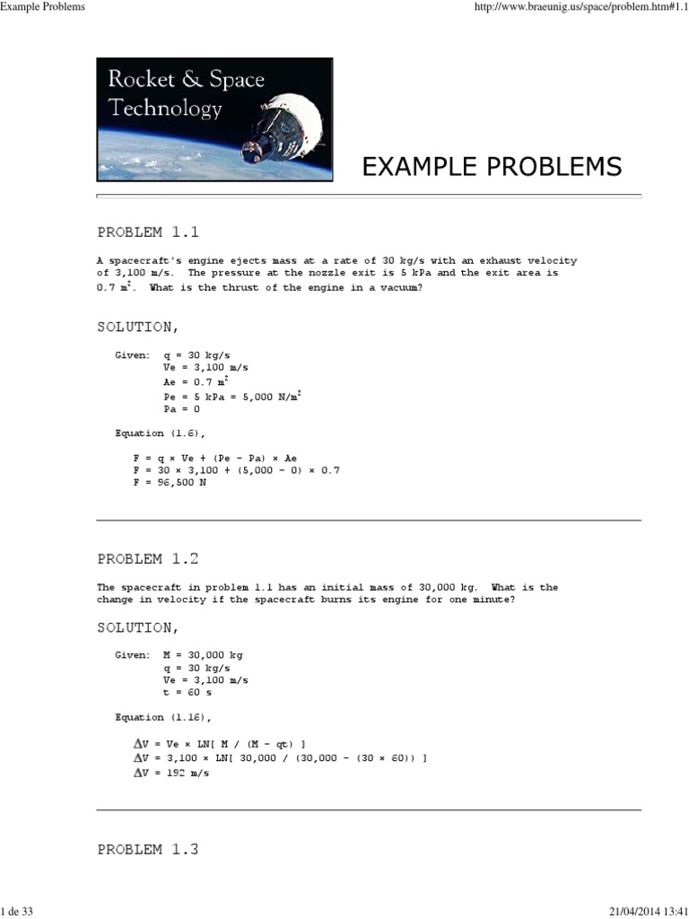 Rocket Thrust Example Problems | PDF | Rocket Engine | Rocket Propellant