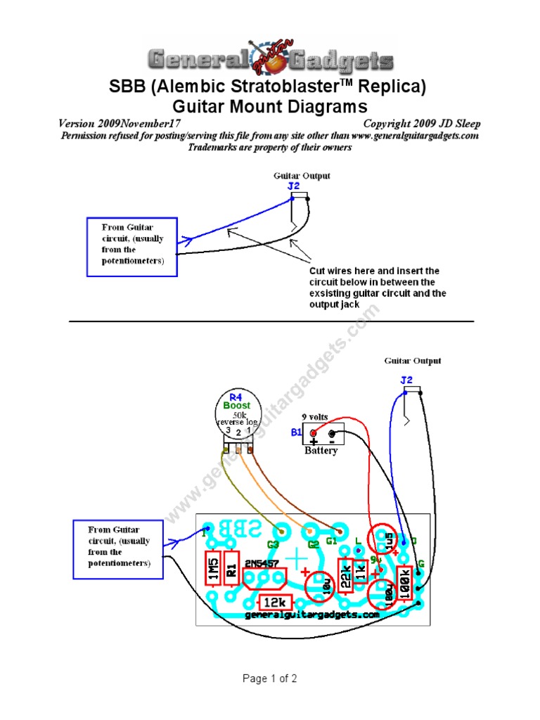 SBB (Alembic Stratoblaster Replica) Guitar Mount Diagrams: Trademarks Are Property of Their ...