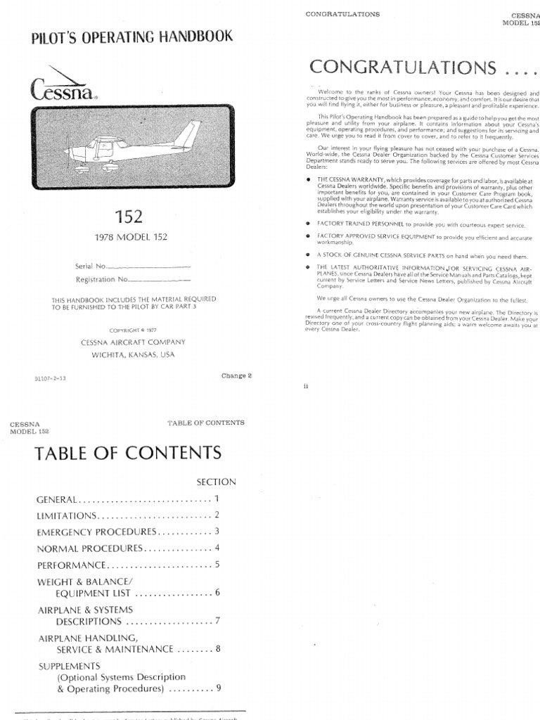 Cessna 152 C152 1978 POH | PDF