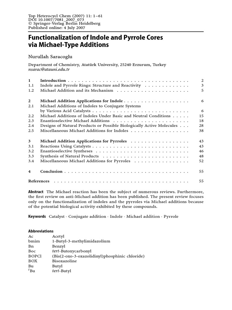 Functionalization of Indole and Pyrrole Cores Via Michael - Type ...