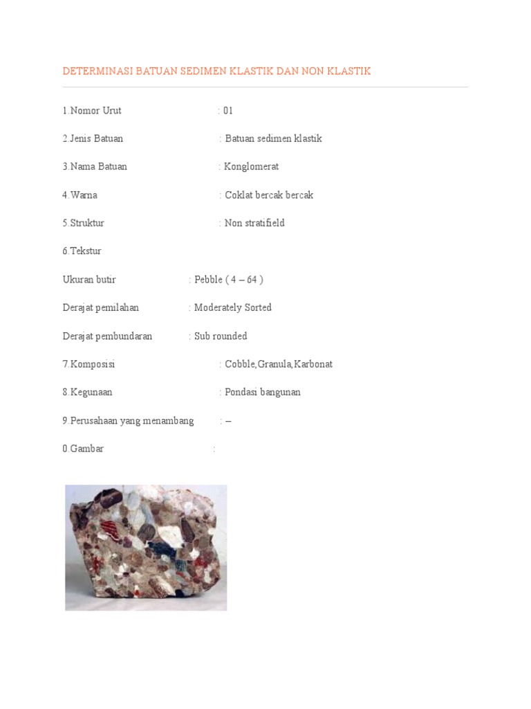Determinasi Batuan Sedimen Klastik Dan Non | PDF