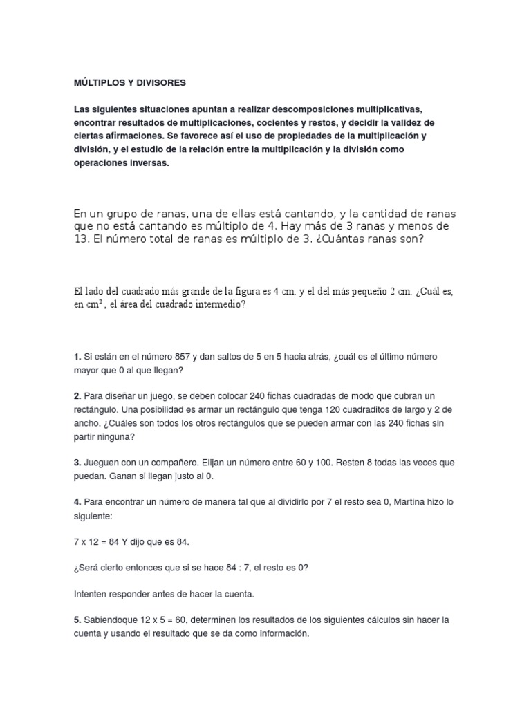 Resolución de Múltiplos y Divisores | PDF | División (Matemáticas ...